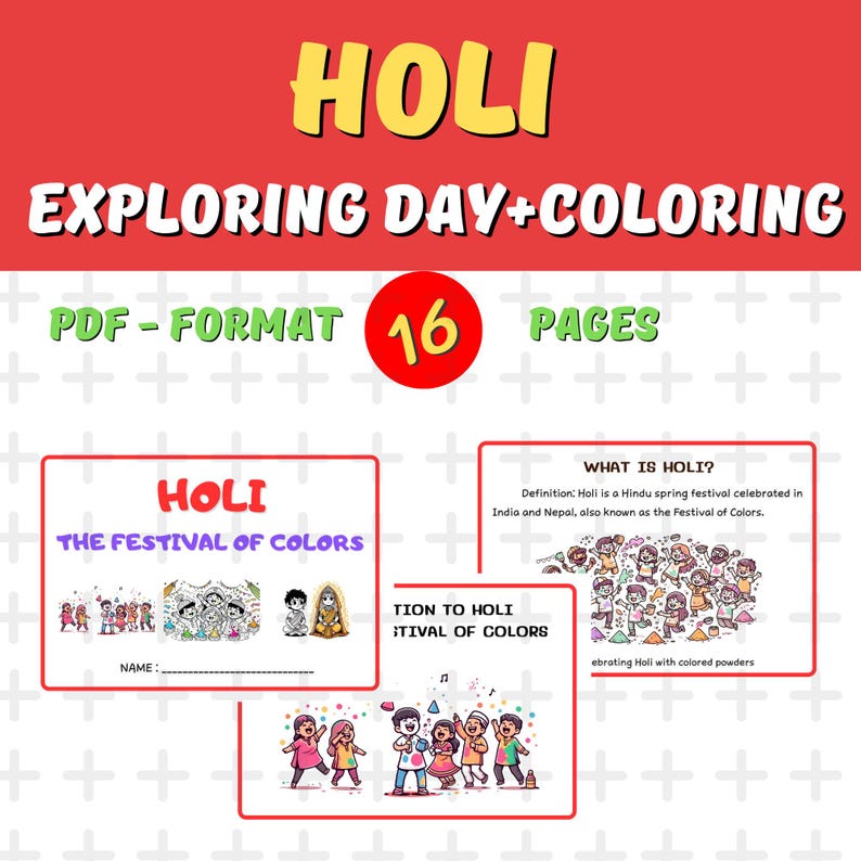 Exploring Holi Day+coloring Pages for Kids - Etsy