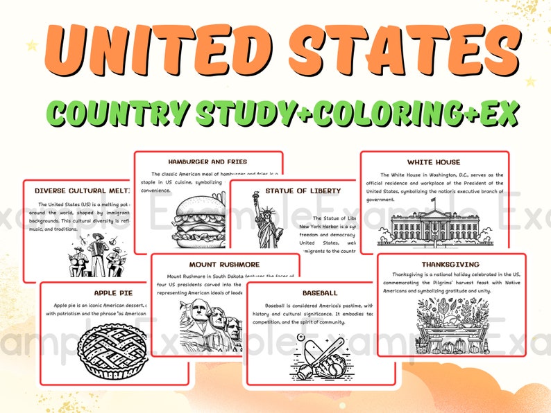 United States Country Study+coloring+ex Activities - Etsy