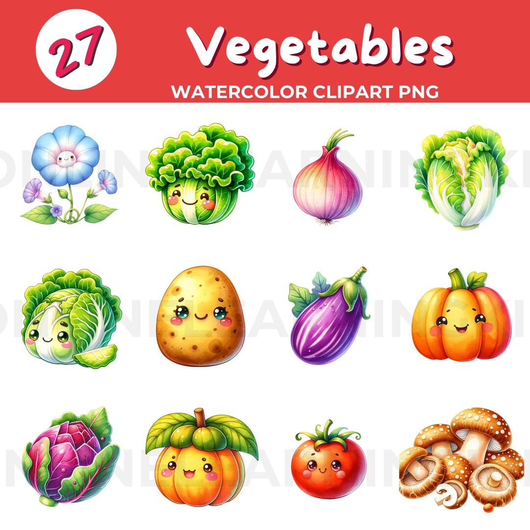 27 Vegetables Watercolor Clipart PNG | Kids Vegetable Clipart ...