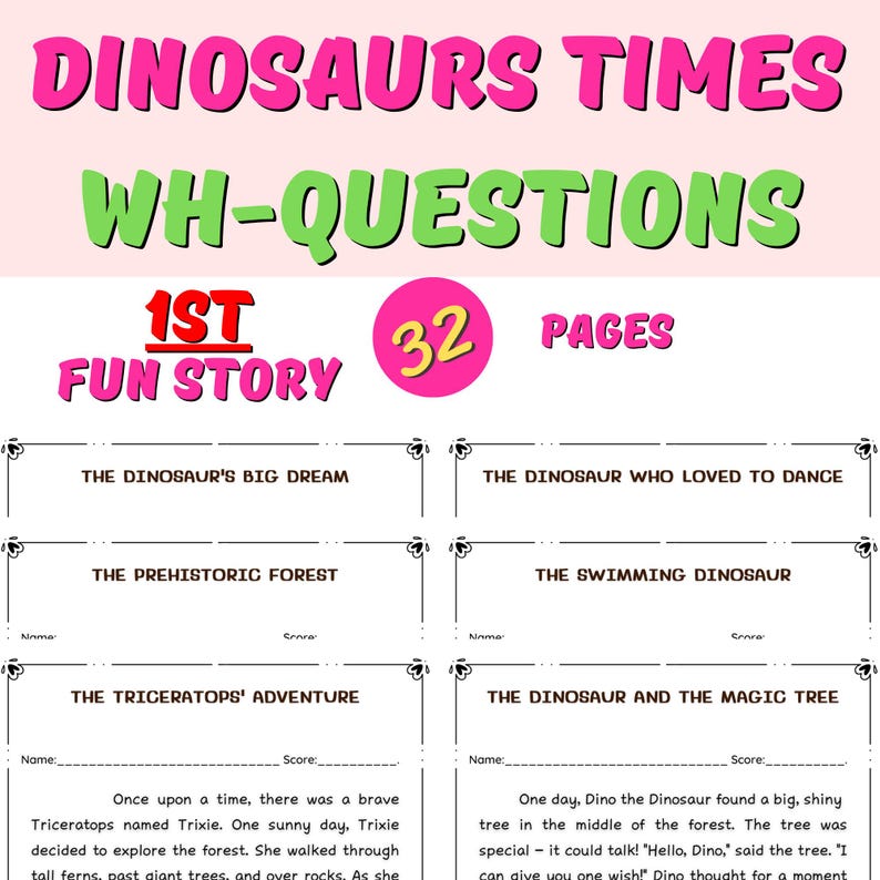 Wh-questions-dinosaurs & Prehistoric Times Fun Story 1st Grade With ...