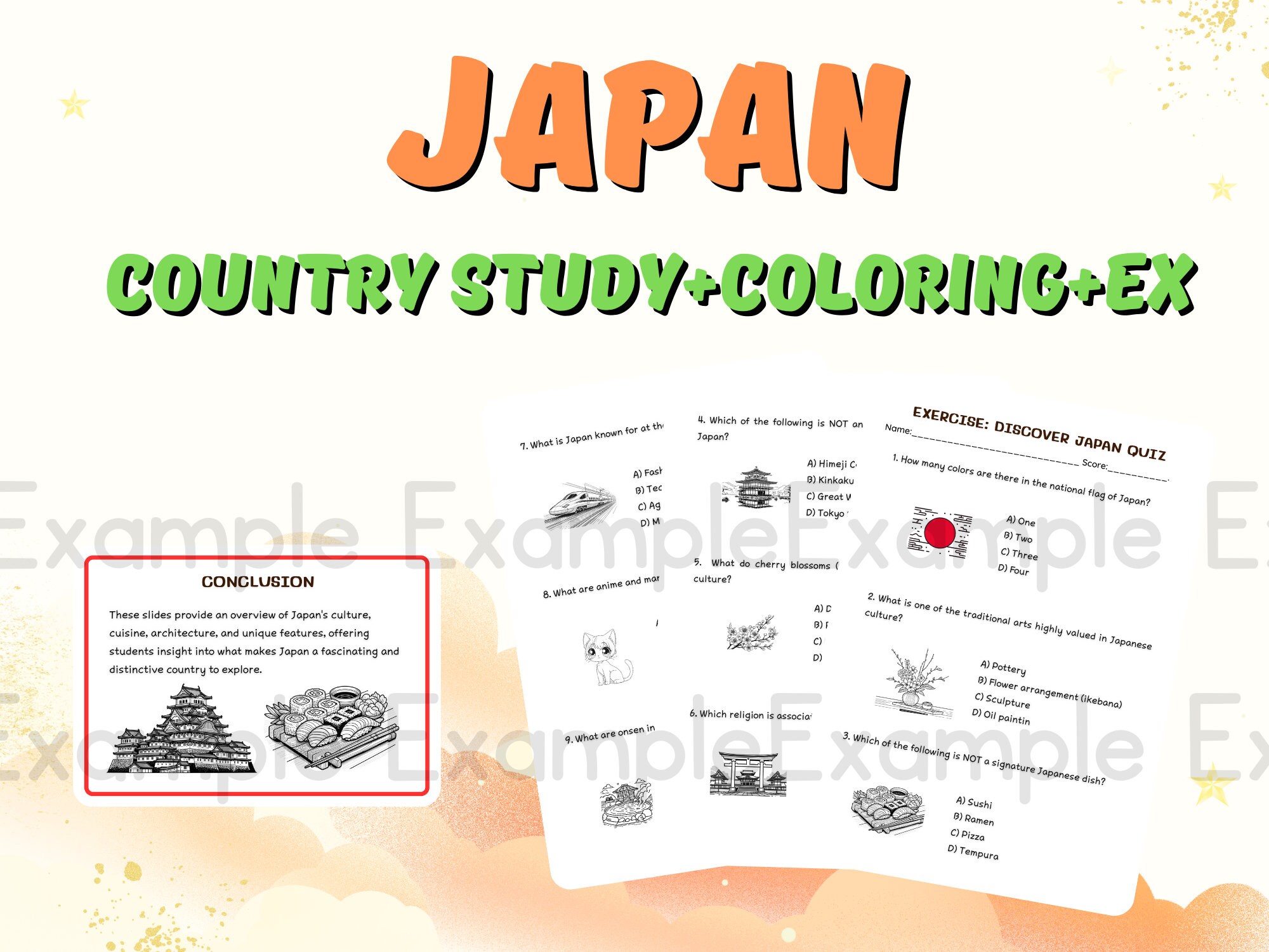 Japan Country Study+coloring+ex Activities - Etsy