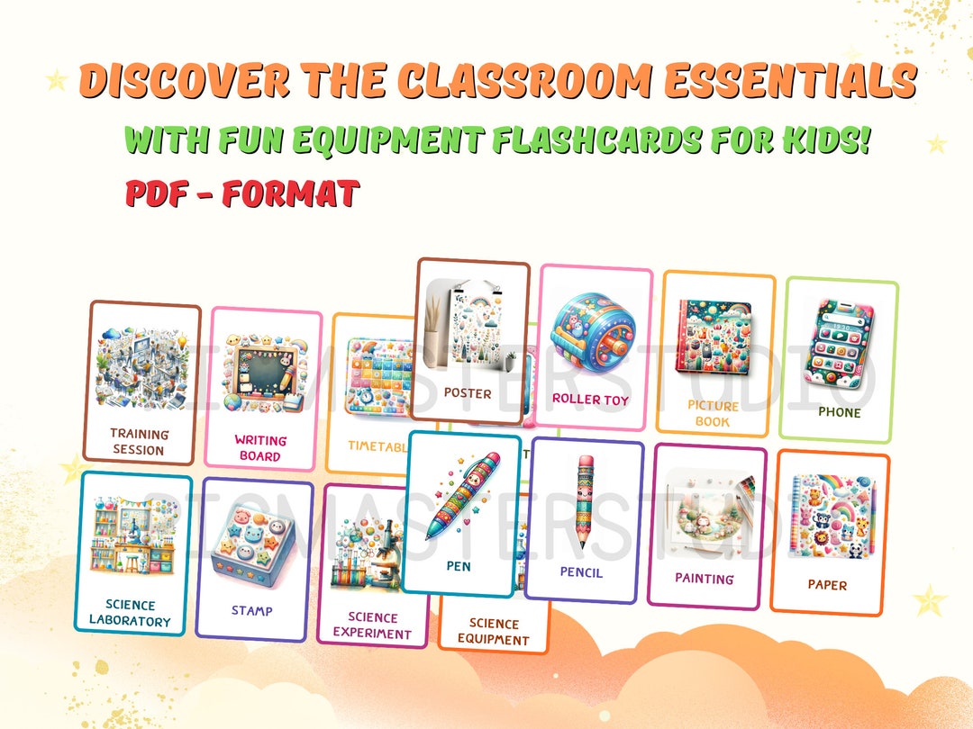 Tools of Knowledge: Educational Classroom Equipment Flashcards for Kids ...