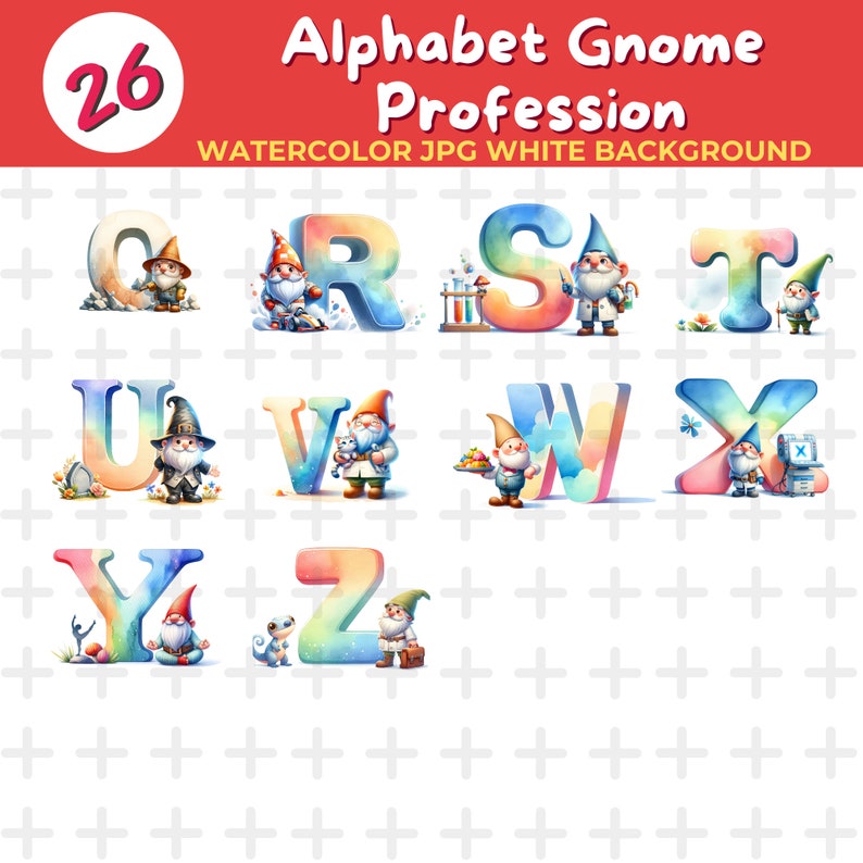 Alphabet Gnome Profession Watercolor JPG White Background 300 DPI - Etsy