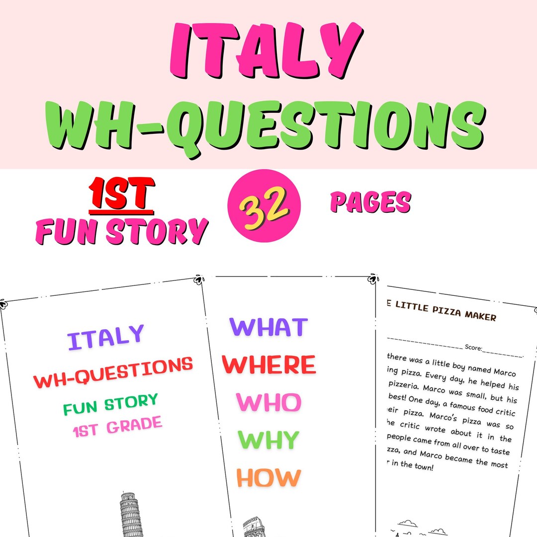 Wh-questions-italy Fun Story 1st Grade With Worksheets - Etsy