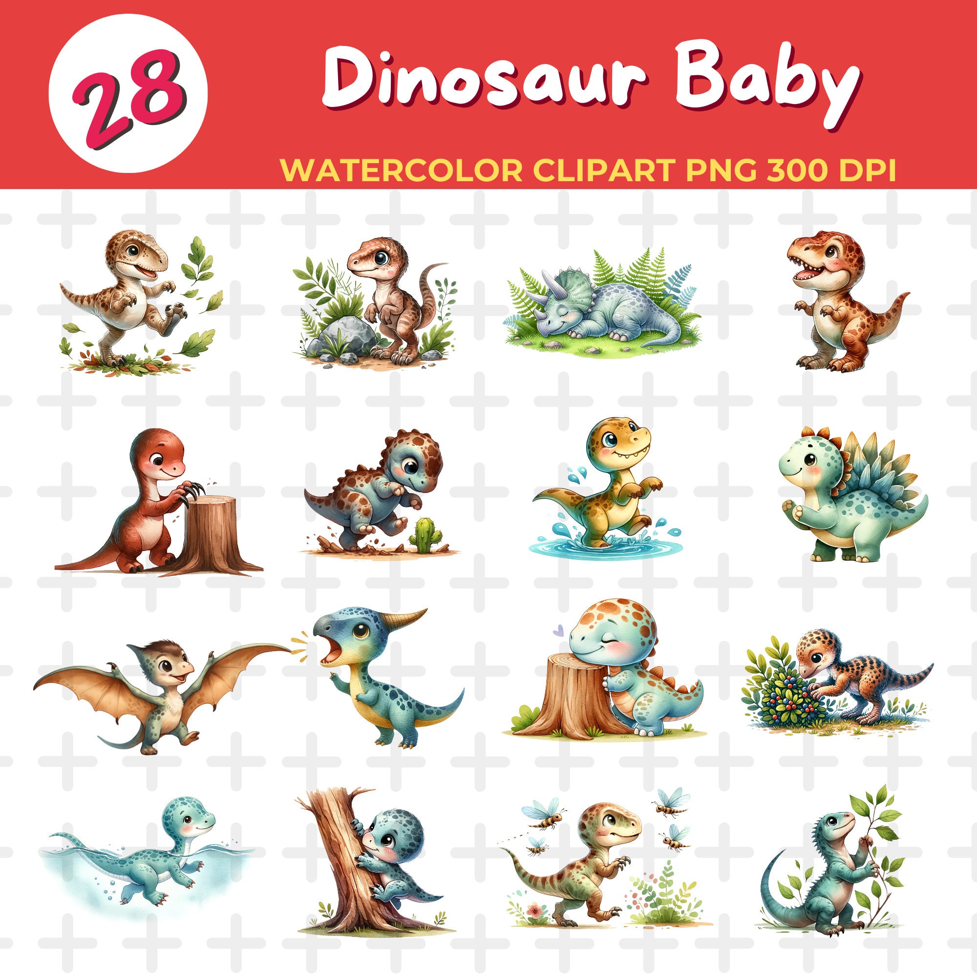 28 Baby Dinosaur Themed Watercolor Clipart | Cute Dinosaurs Clipart ...