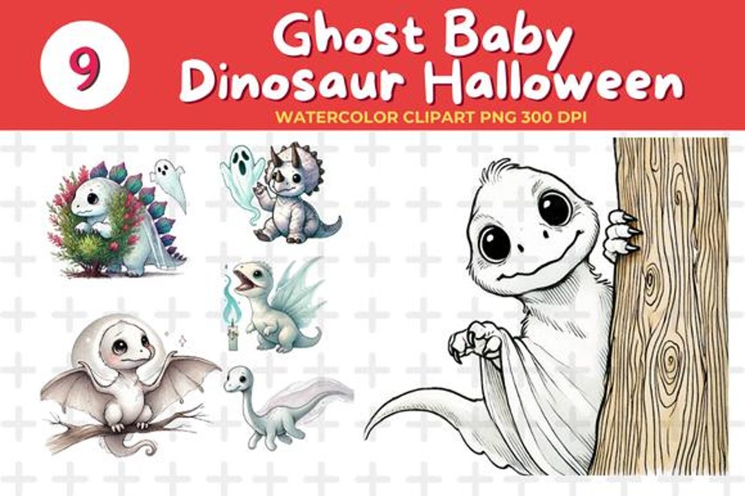 Ghost Baby Dinosaur Halloween PNG Collection for Kids | Ghost Dino ...