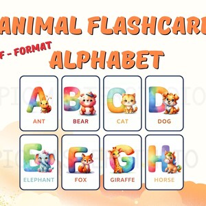 Educational Alphabet Flashcards With Animals Preschool Learning Game - Etsy