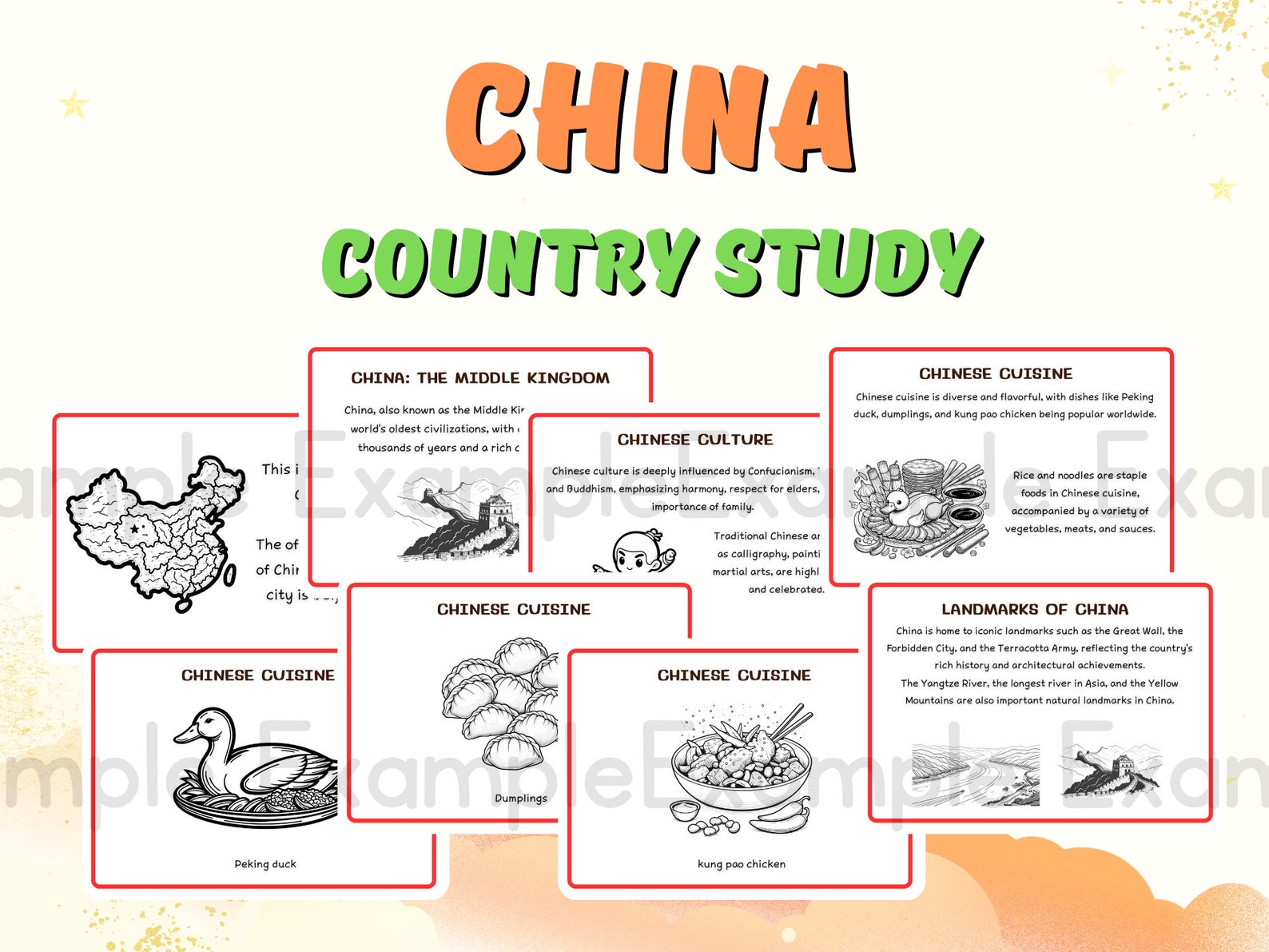 China Country Study+coloring+ex Activities - Etsy