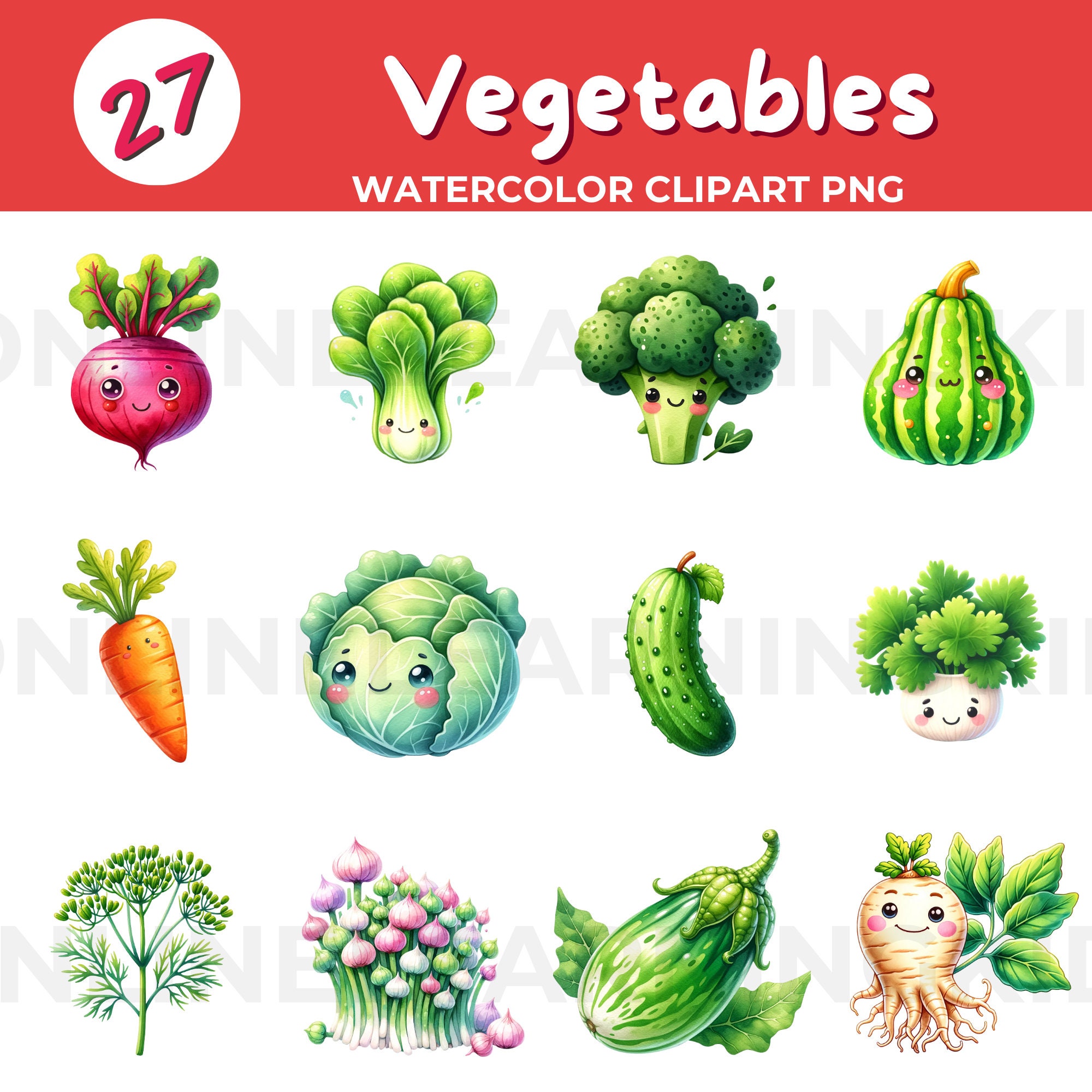 27 Vegetables Watercolor Clipart PNG | Kids Vegetable Clipart ...