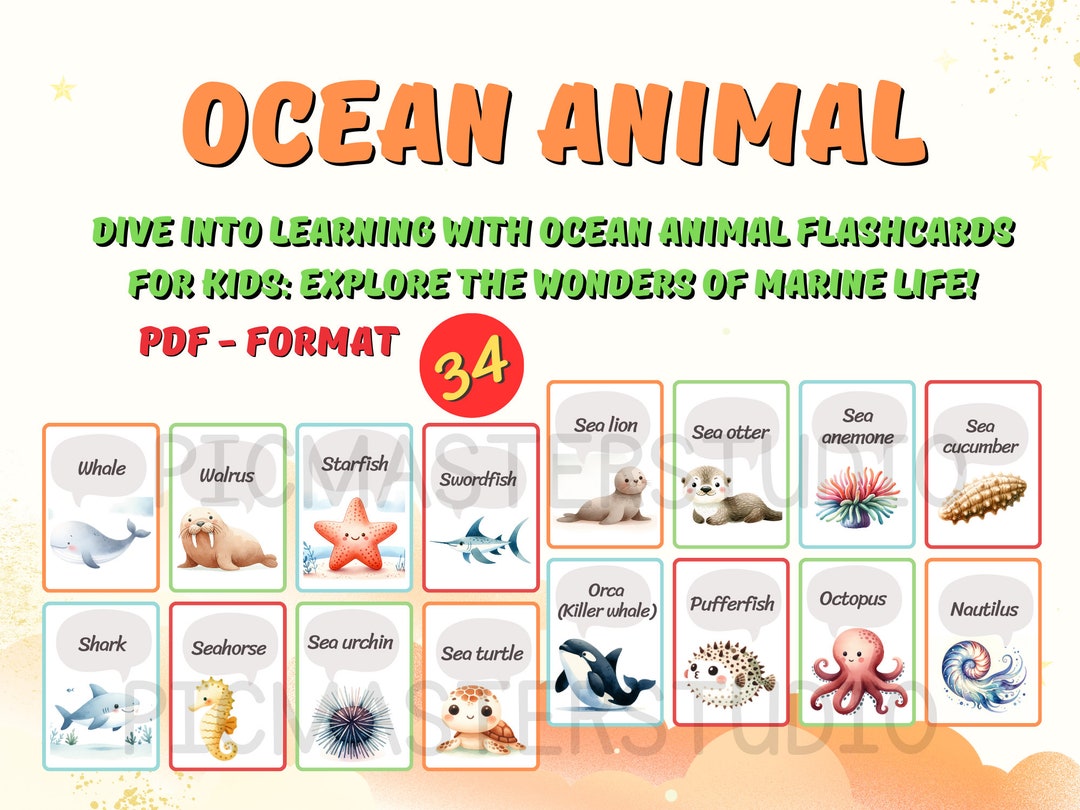 34 Dive Into Learning: Ocean Animal Flashcards for Kids Explore the ...