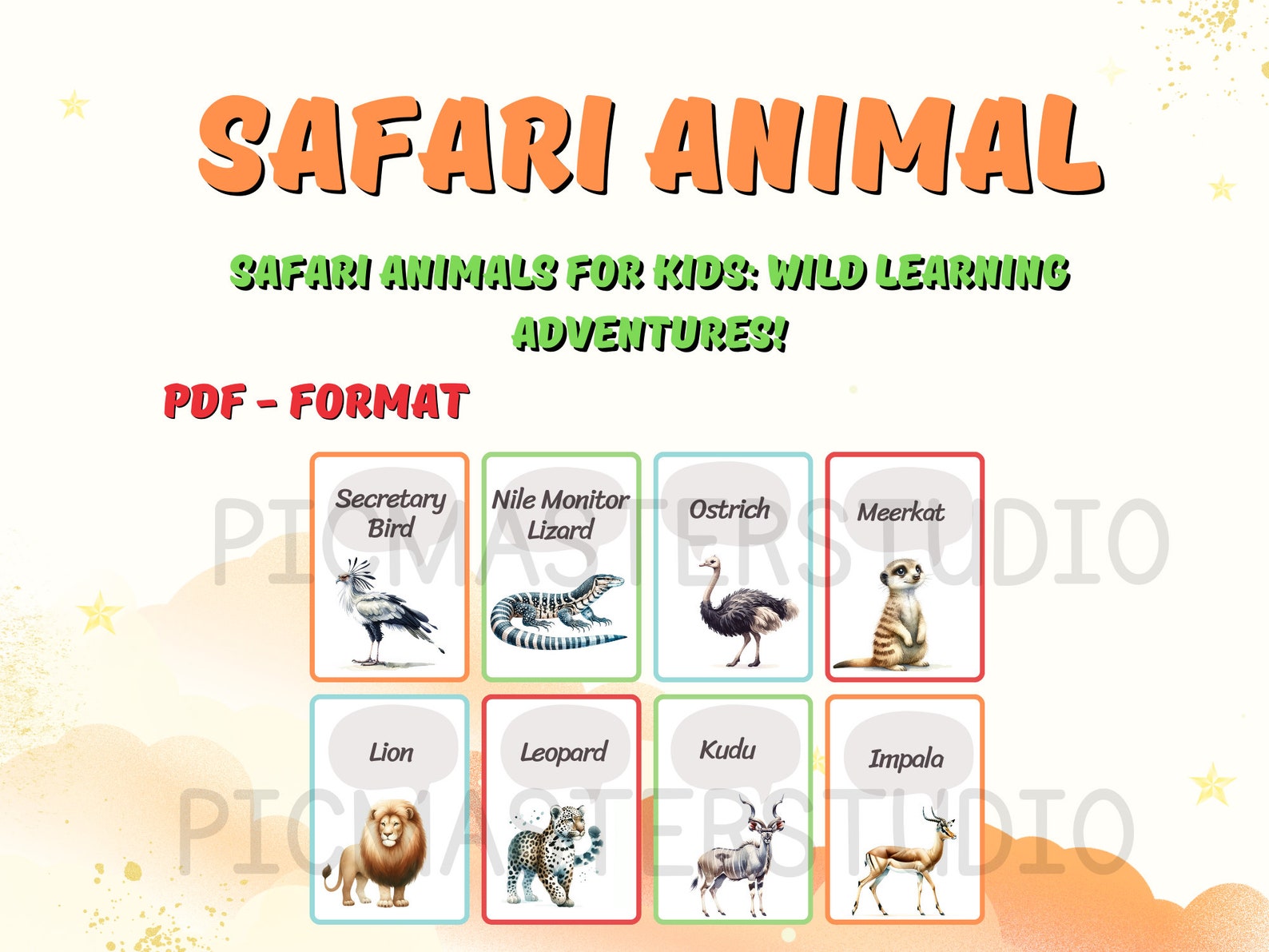 35 Wild Adventures Await: Safari Animal Flashcards for Kids Explore the ...