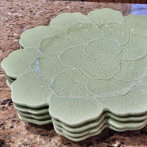 Rare BORDALLO PINNEIRO PORTUGAL Geranium Light Green Dishes set of 11 ...