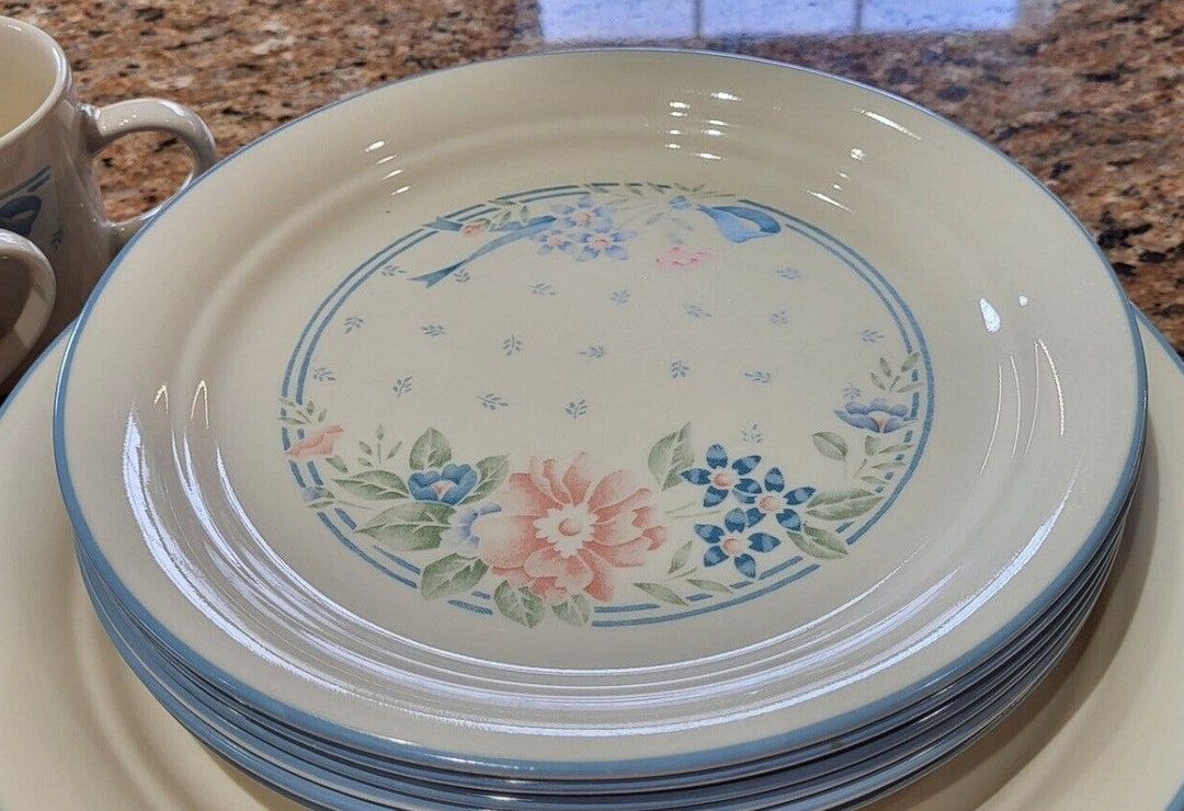 Corelle Symphony in Sandstone Blue and Pink Flowers (set of 30) - Etsy