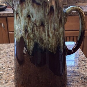 Vintage Brown & Gray/greenish Drip Pitcher Pottery Glaze Pitcher 9 1/2 ...