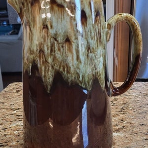 Vintage Brown & Gray/greenish Drip Pitcher Pottery Glaze Pitcher 9 1/2 ...