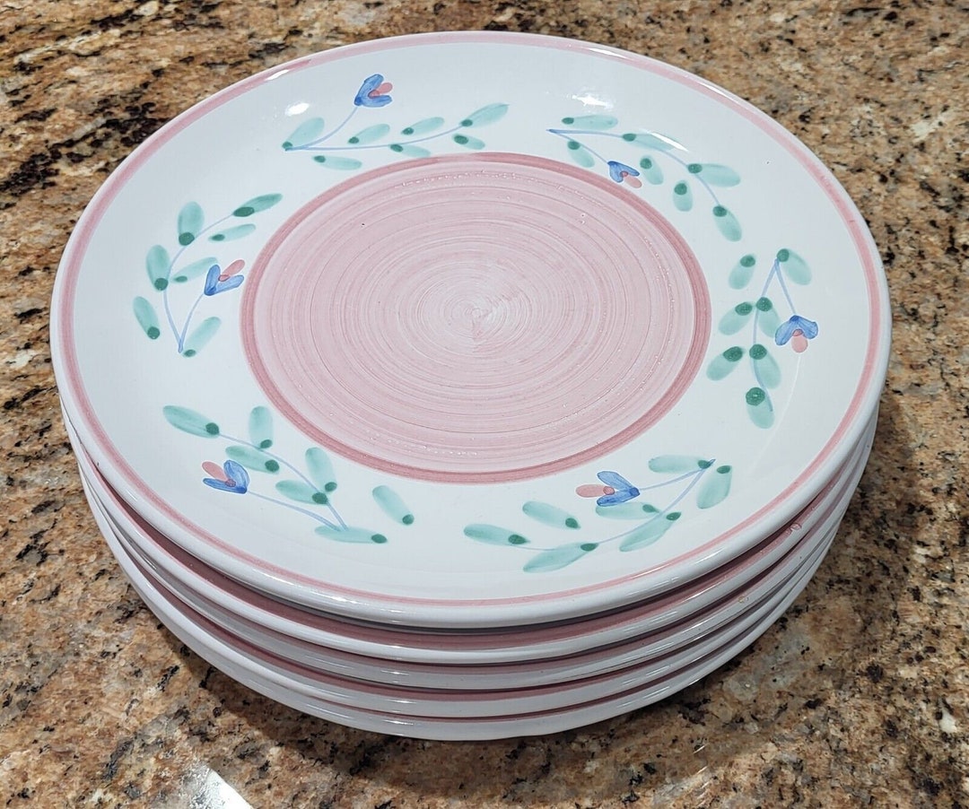Caleca Italian Pottery Hand Painted Pink Floral Luncheon Plates 9 1/2 ...