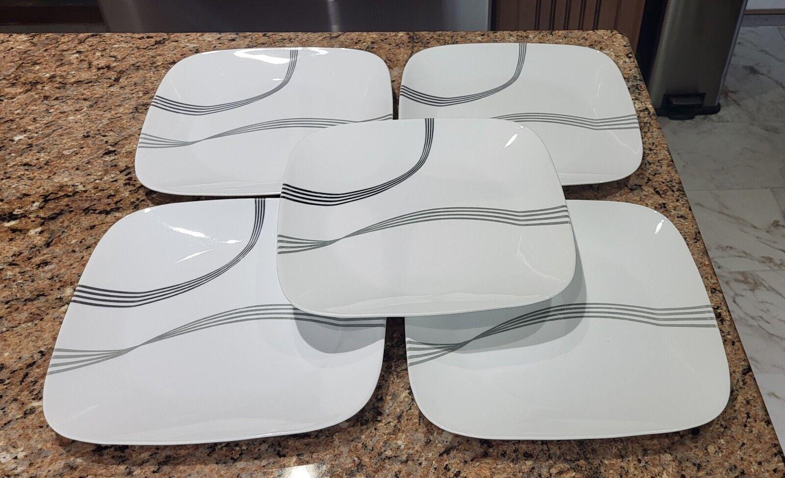 Corelle Urban Arc 10.5" Square White Dinner Plates Set of 5 Gray/black ...