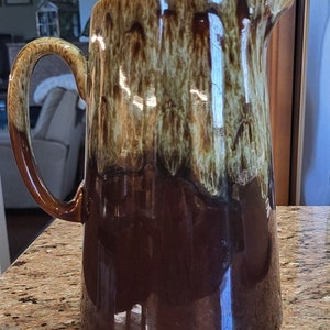 Vintage Brown & Gray/greenish Drip Pitcher Pottery Glaze Pitcher 9 1/2 ...