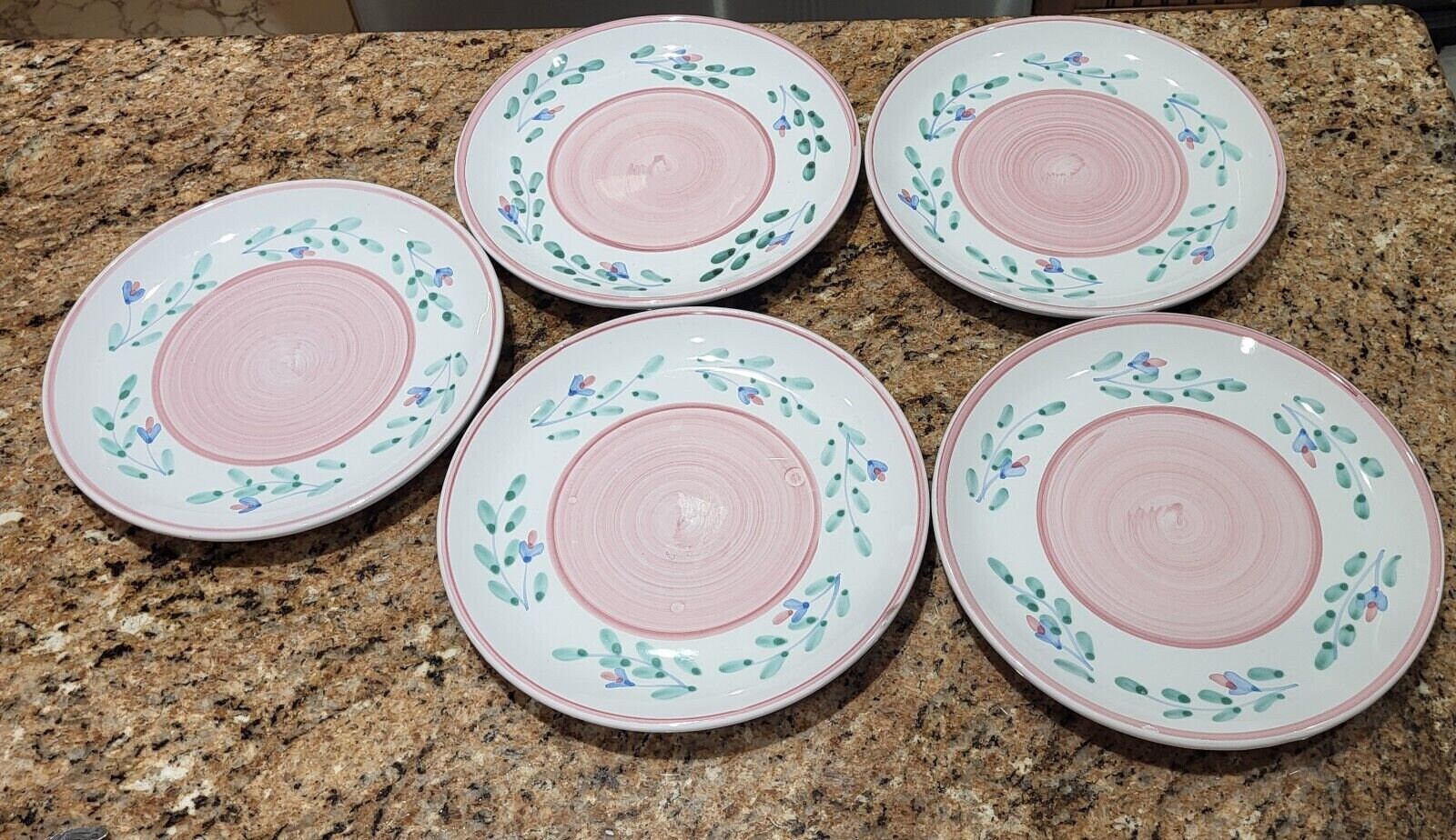 Caleca Italian Pottery Hand Painted Pink Floral Luncheon Plates 9 1/2 ...
