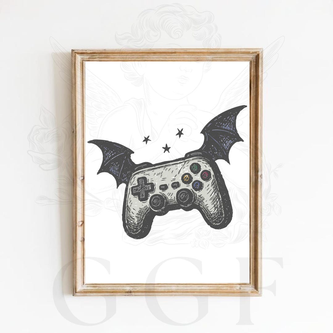 Goth Gamer Wall Art Poster, Gaming Controller With Bat Wings Print ...