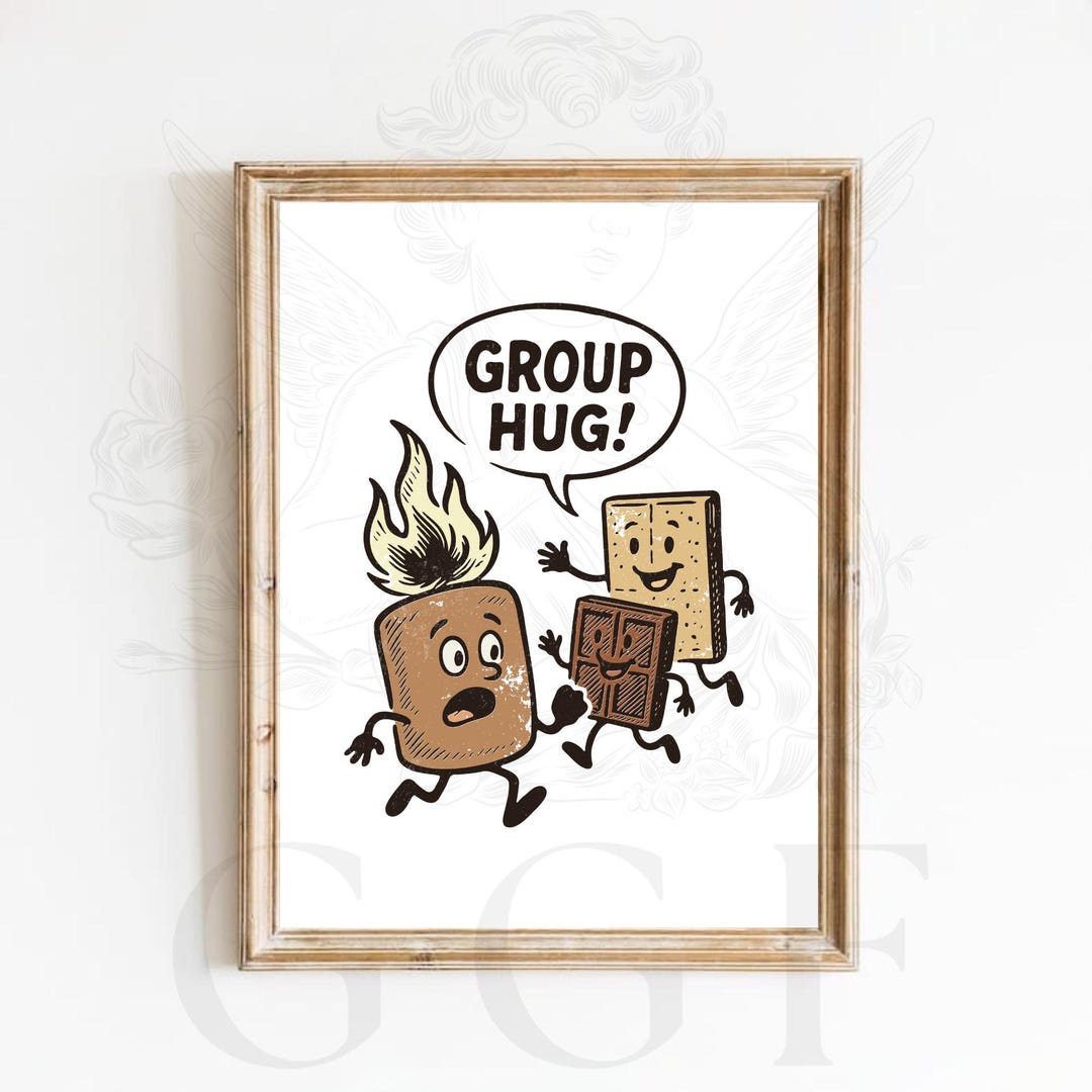 Group Hug Poster, Cute Funny Cartoon Wall Art, Retro Character ...
