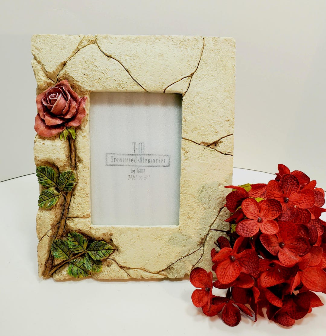 Vintage Ganz Picture Frame Resin Stone Rose Flower / Designer Glass ...
