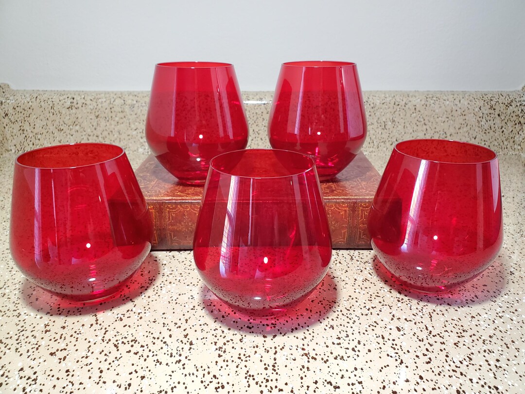 Bohemian Ruby Red Crystal Glasses Stemless Wine Glasses Water Glasses ...