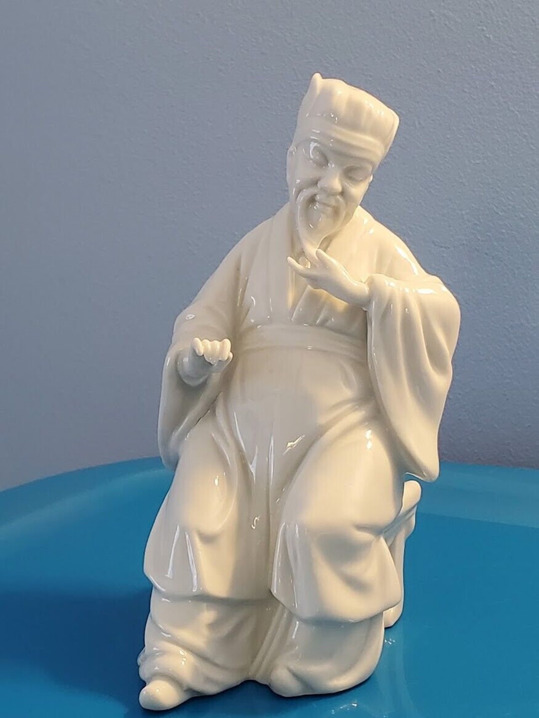 Vintage White Porcelain Asian Emperor Figurine, 6.25" Meditative Pose ...