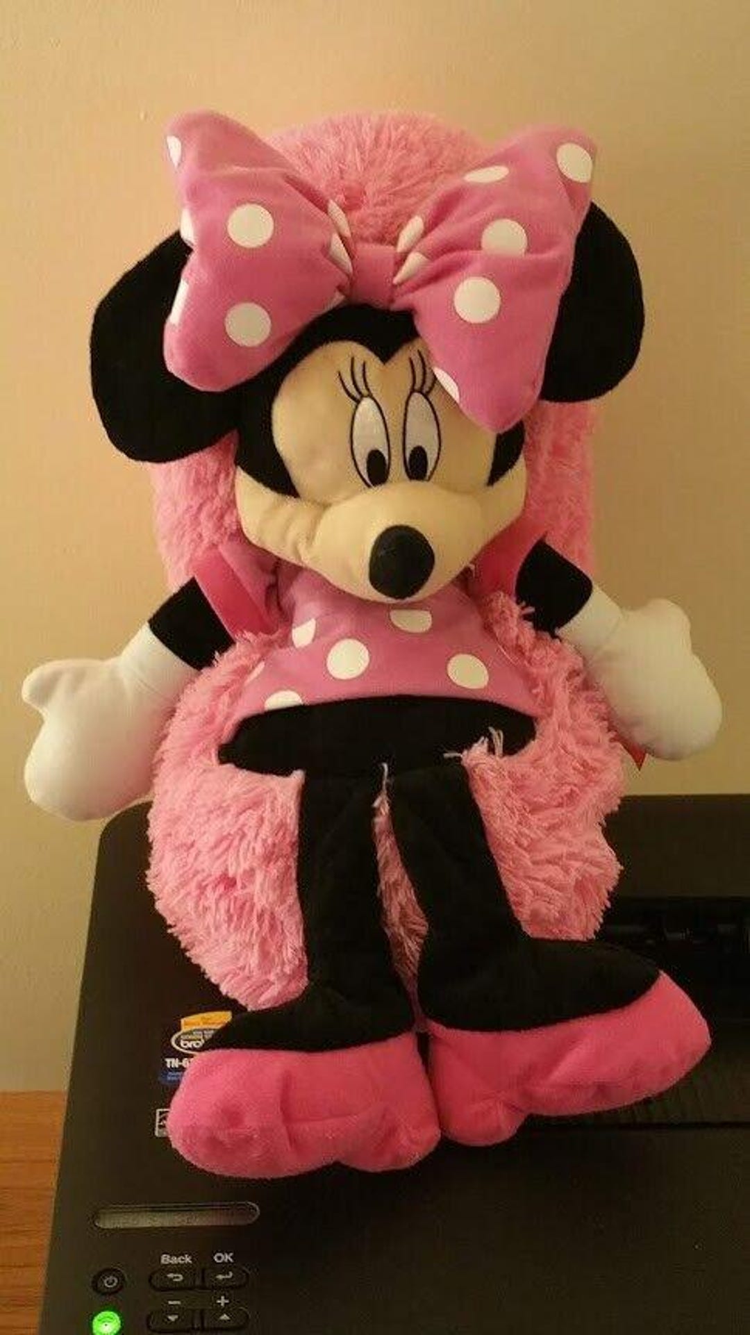 Disney Minnie Mouse Hide Away Pets Pillow Pink Black & White 14" Plush ...