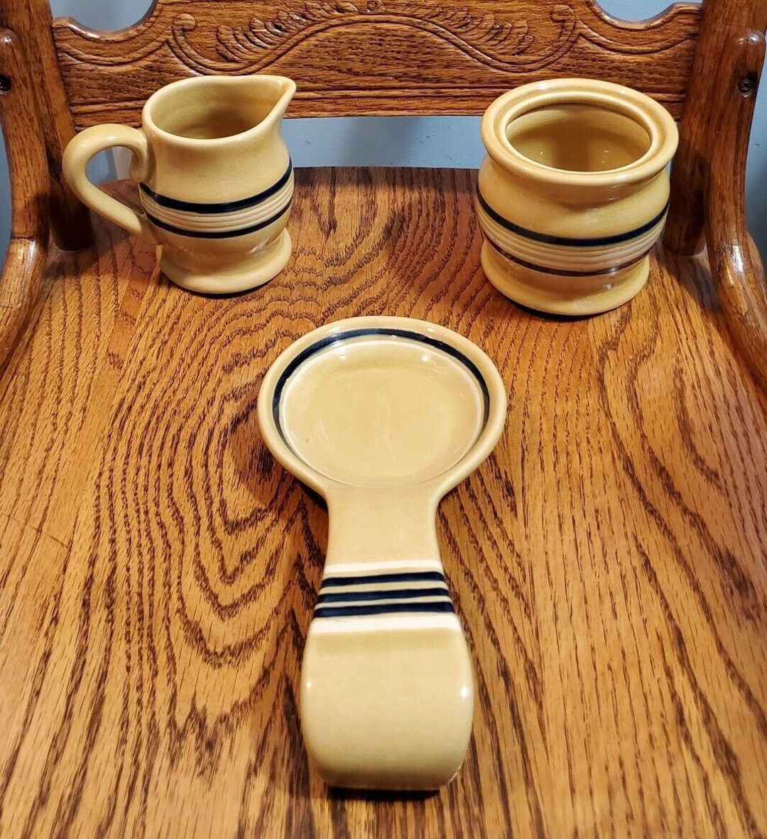 Yellow Ware by Parks White Stripe Stoneware Sugar Bowl No Lid Creamer ...