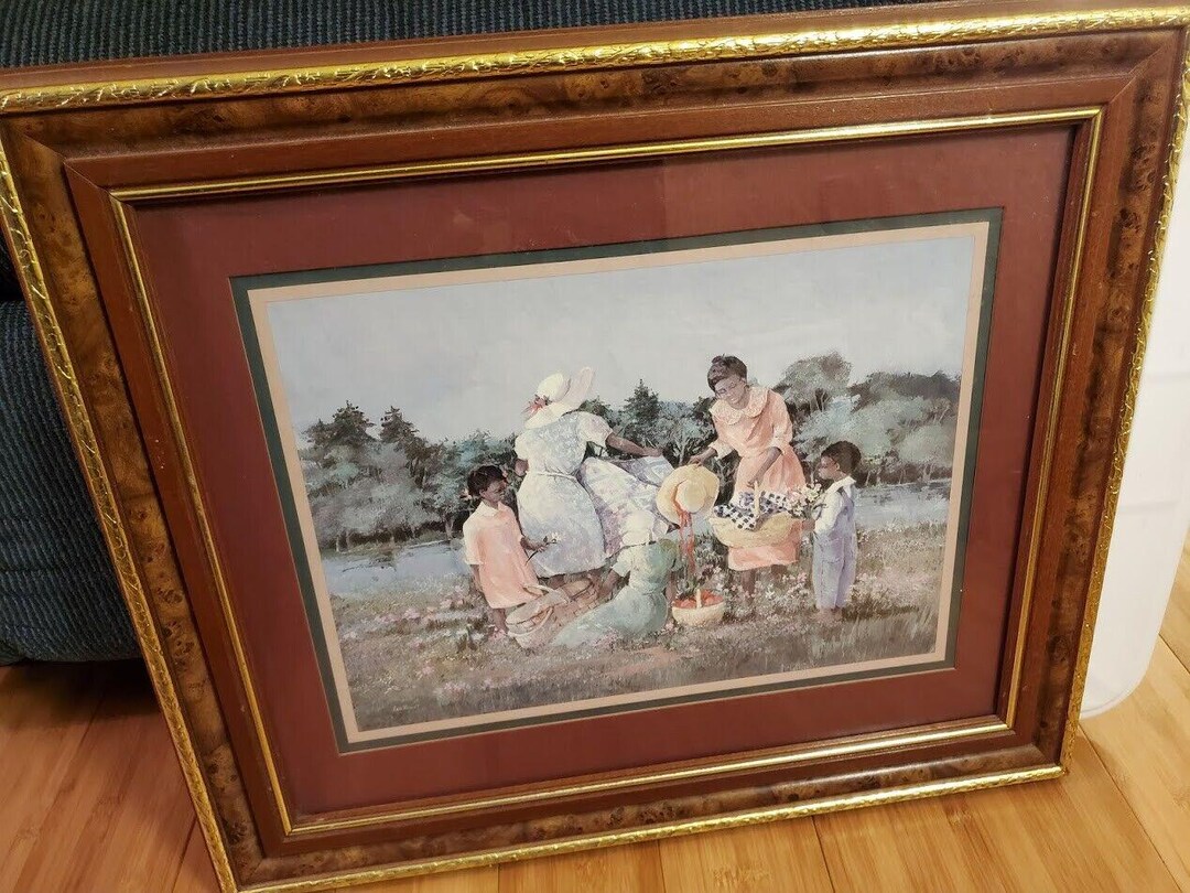 Painting by Ann Mount African American Family Picnic Gold & Wood Frame ...
