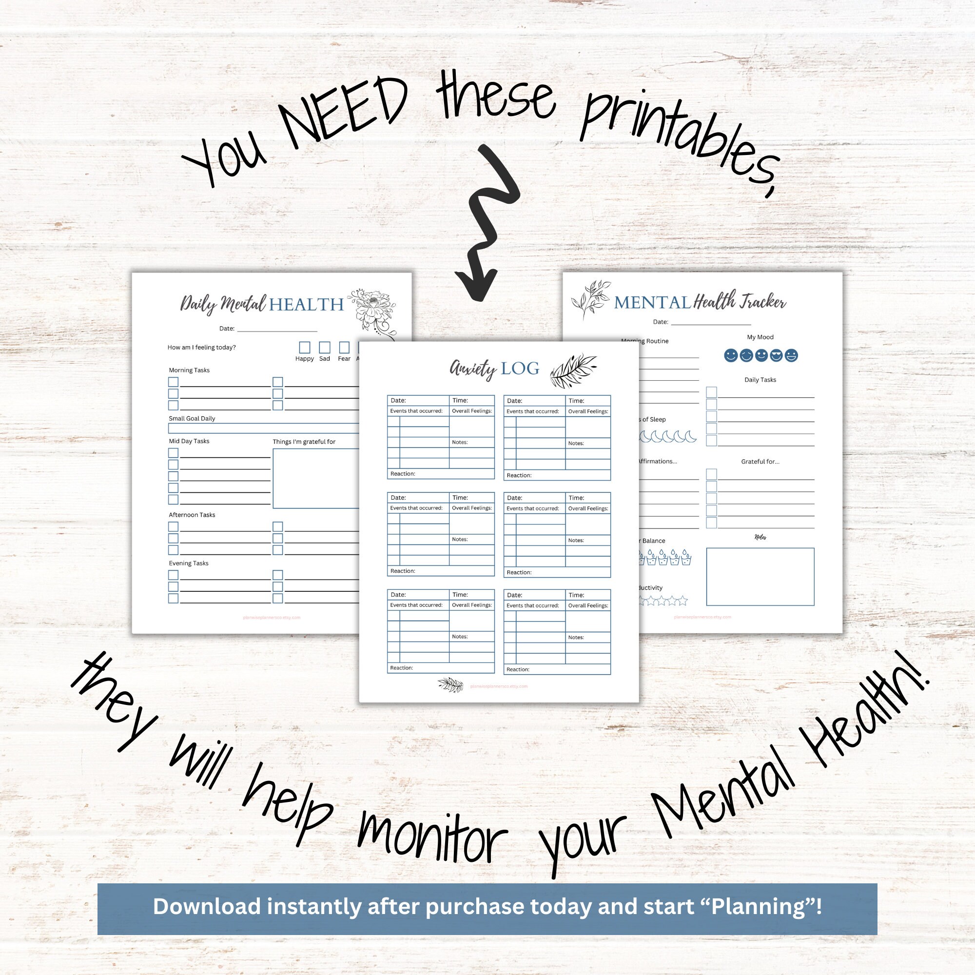 Personal Emotions Planner, Mental Health Journal, Printable Anxiety ...