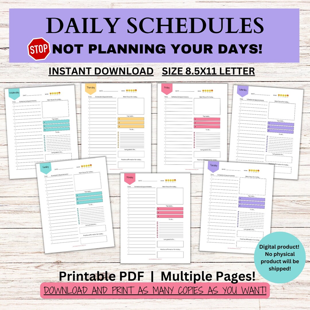 Printable Daily Schedules, Weekly Planner, Personal Daily Planner ...