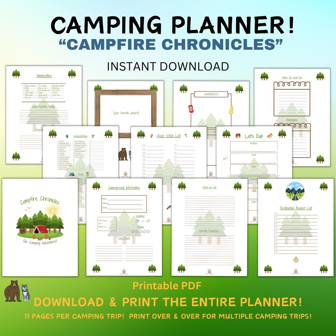 Camping Planner and Journal, Camping Packing List, Printable Campsite ...