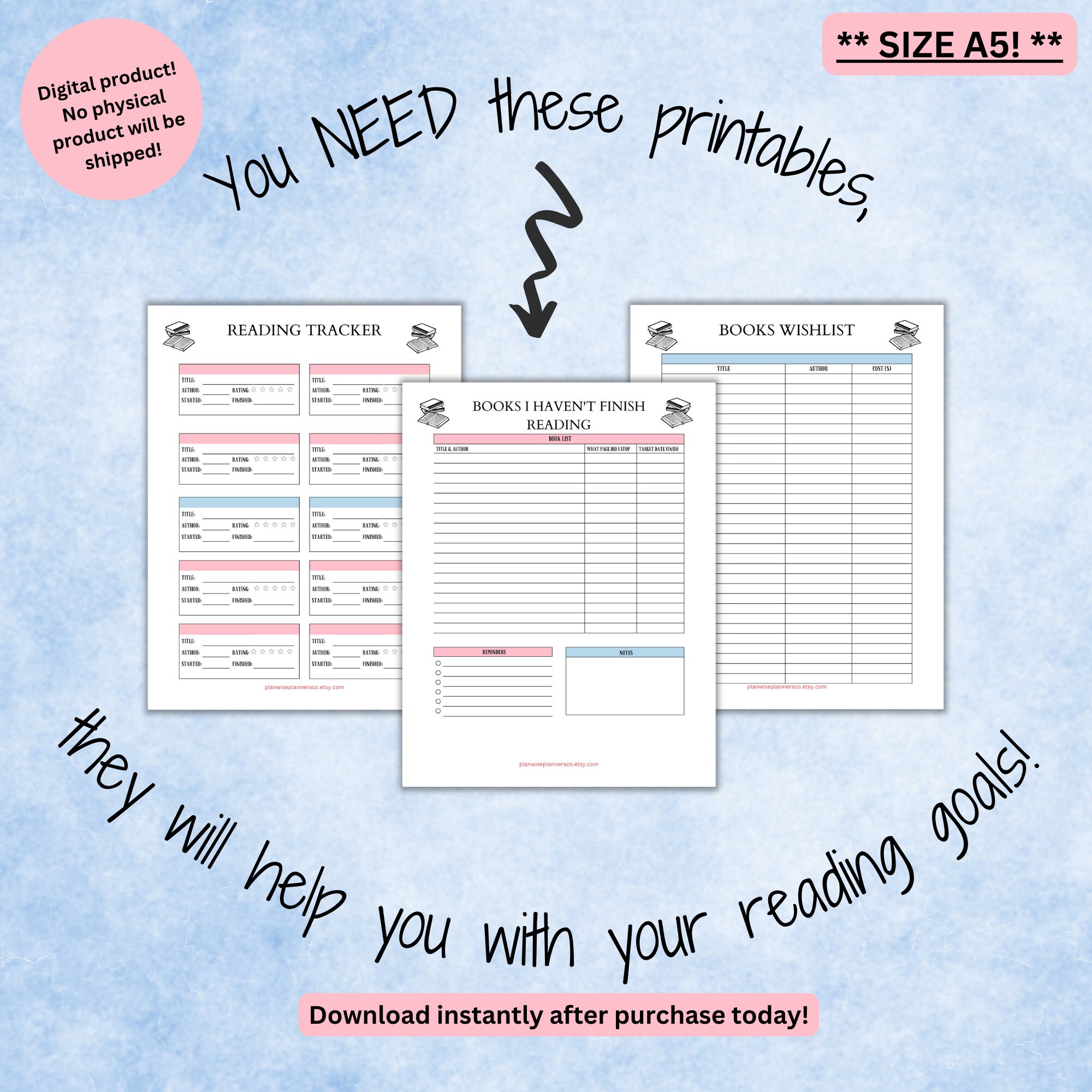 Reading Planner and Log, Printable Reading Planner, Reading Challenges ...