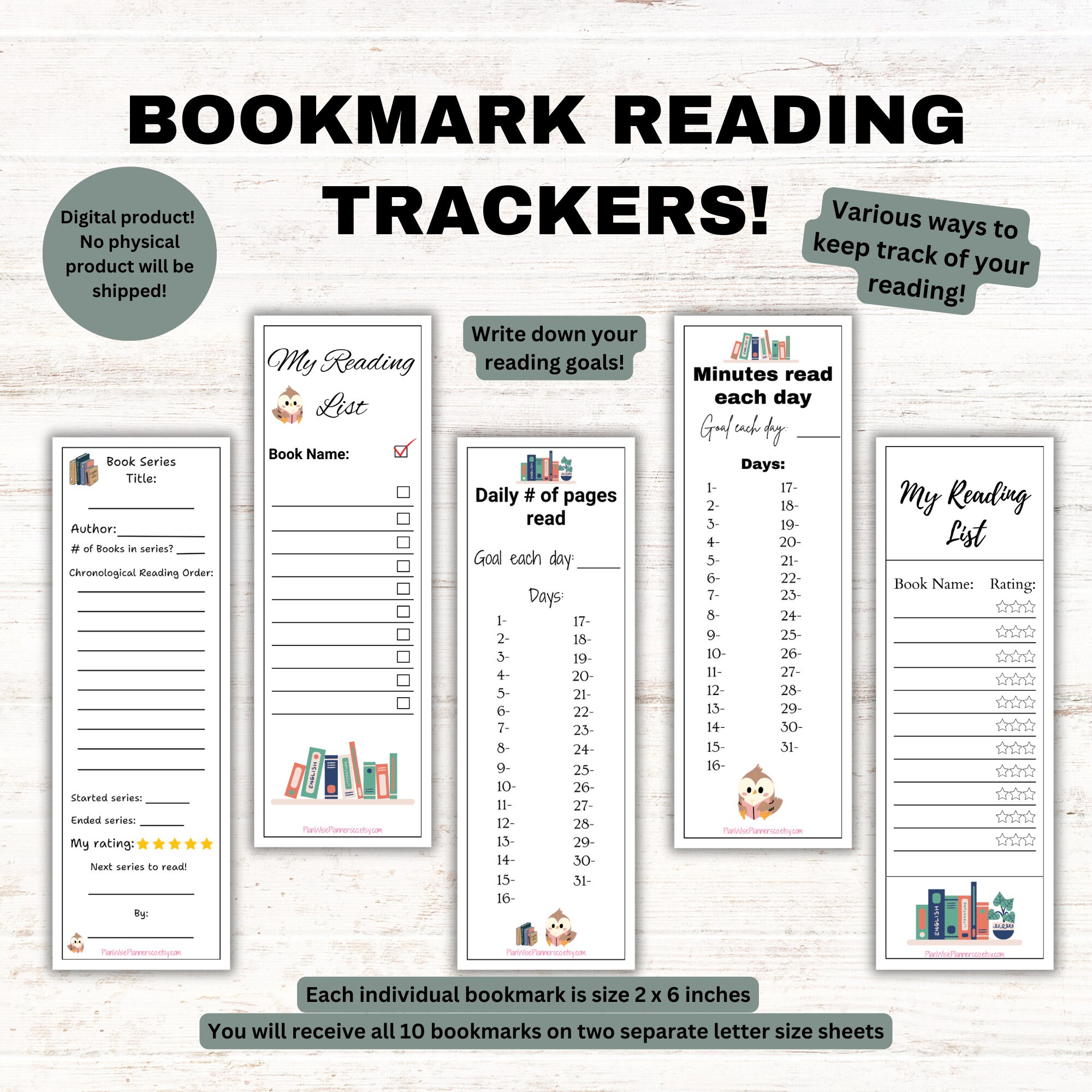 Printable Bookmark Set, Book Wish List, Bookmarks for Book Lovers ...