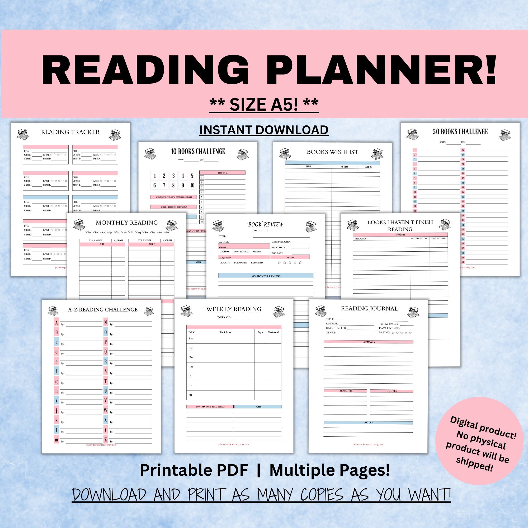 Reading Planner and Log, Printable Reading Planner, Reading Challenges ...
