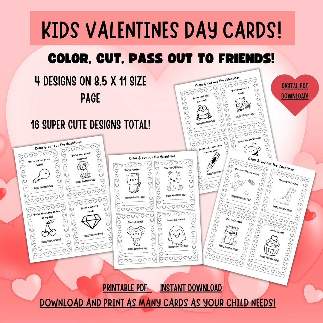 Kids Valentines Day Cards, Cut Out Valentines, Digital Valentines ...