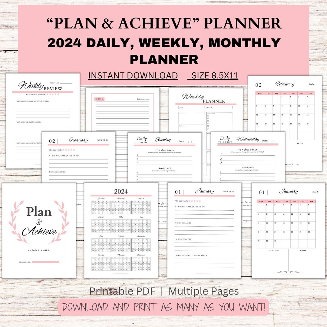 Printable Planner Bundle, 2024 Yearly Planner, Printable Planner ...