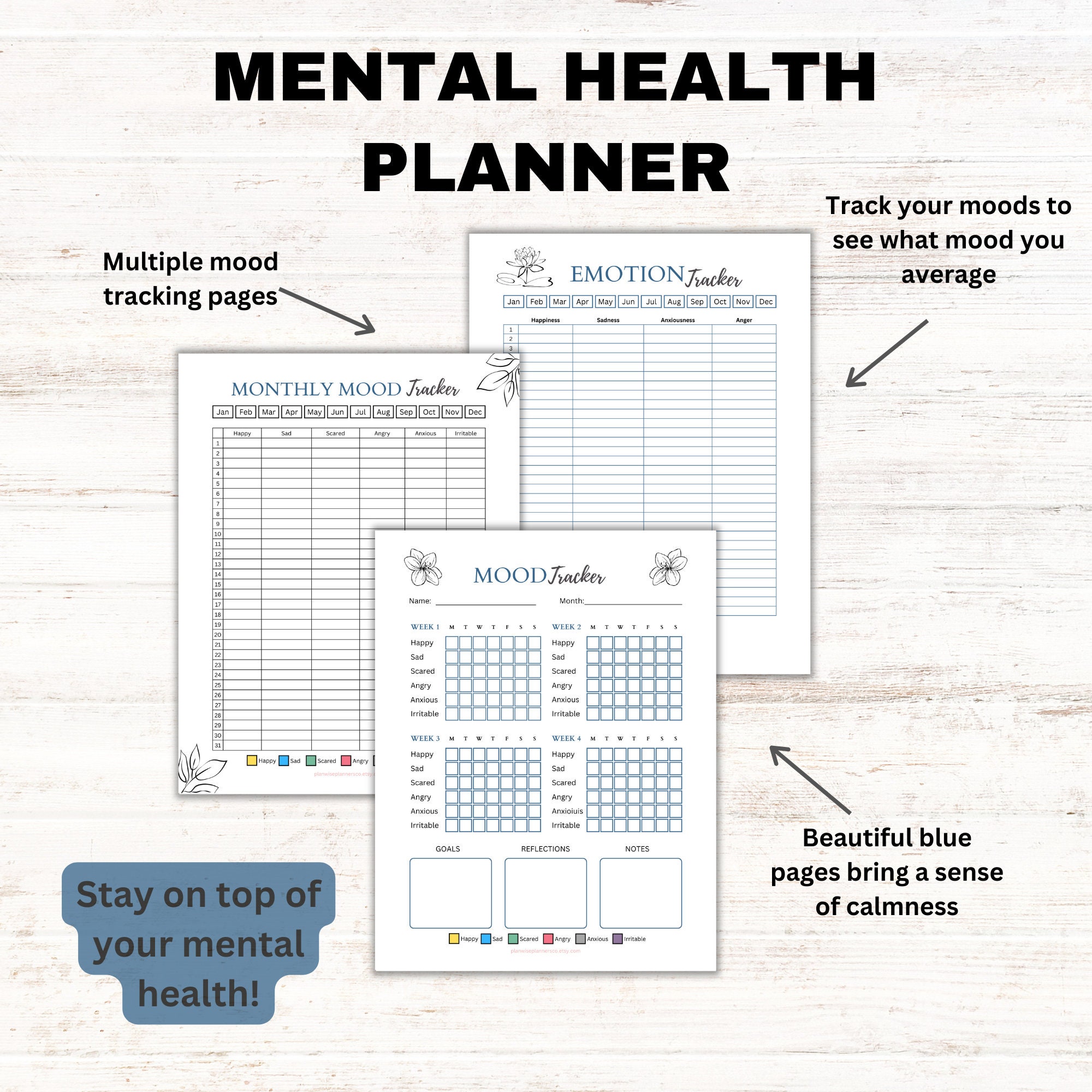 Personal Emotions Planner, Mental Health Journal, Printable Anxiety ...