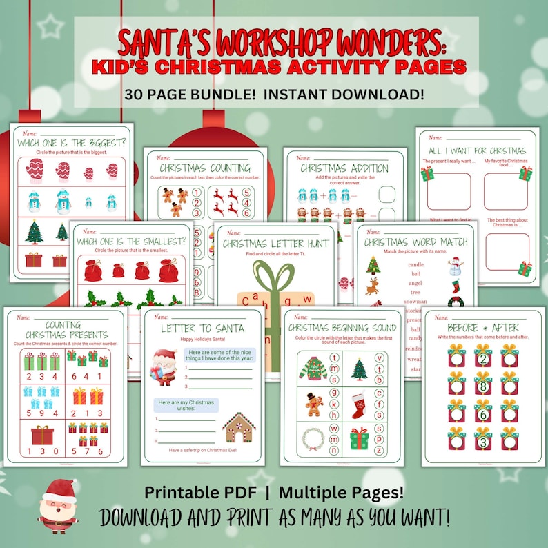 Kids Christmas Activity Pages, Kids Christmas Bundle, Christmas ...