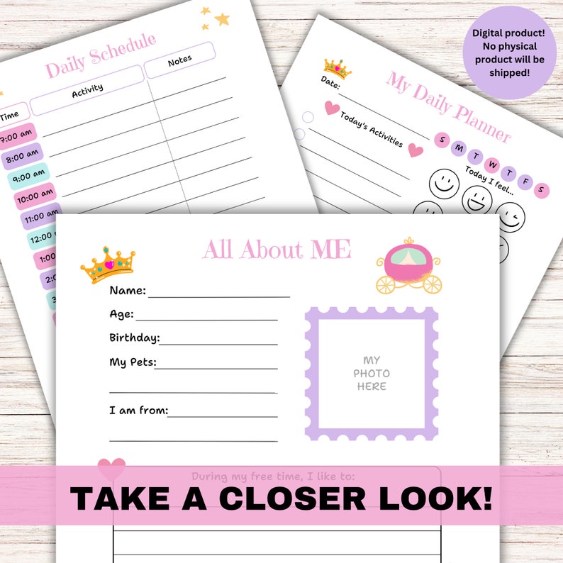 Little Girls Cute Daily Journal, Girls Princess Theme, Printable Kids ...