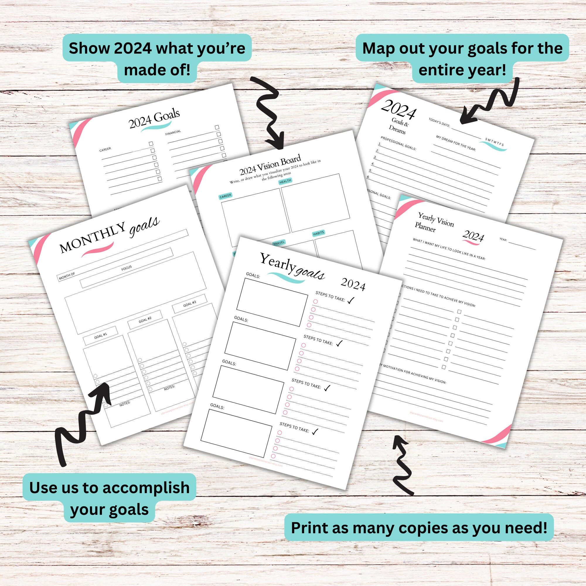 Personal 2024 Goal Planner, 2024 Goals Sheets, Monthly Goal Planner ...