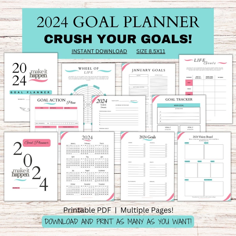 Personal 2024 Goal Planner, 2024 Goals Sheets, Monthly Goal Planner ...