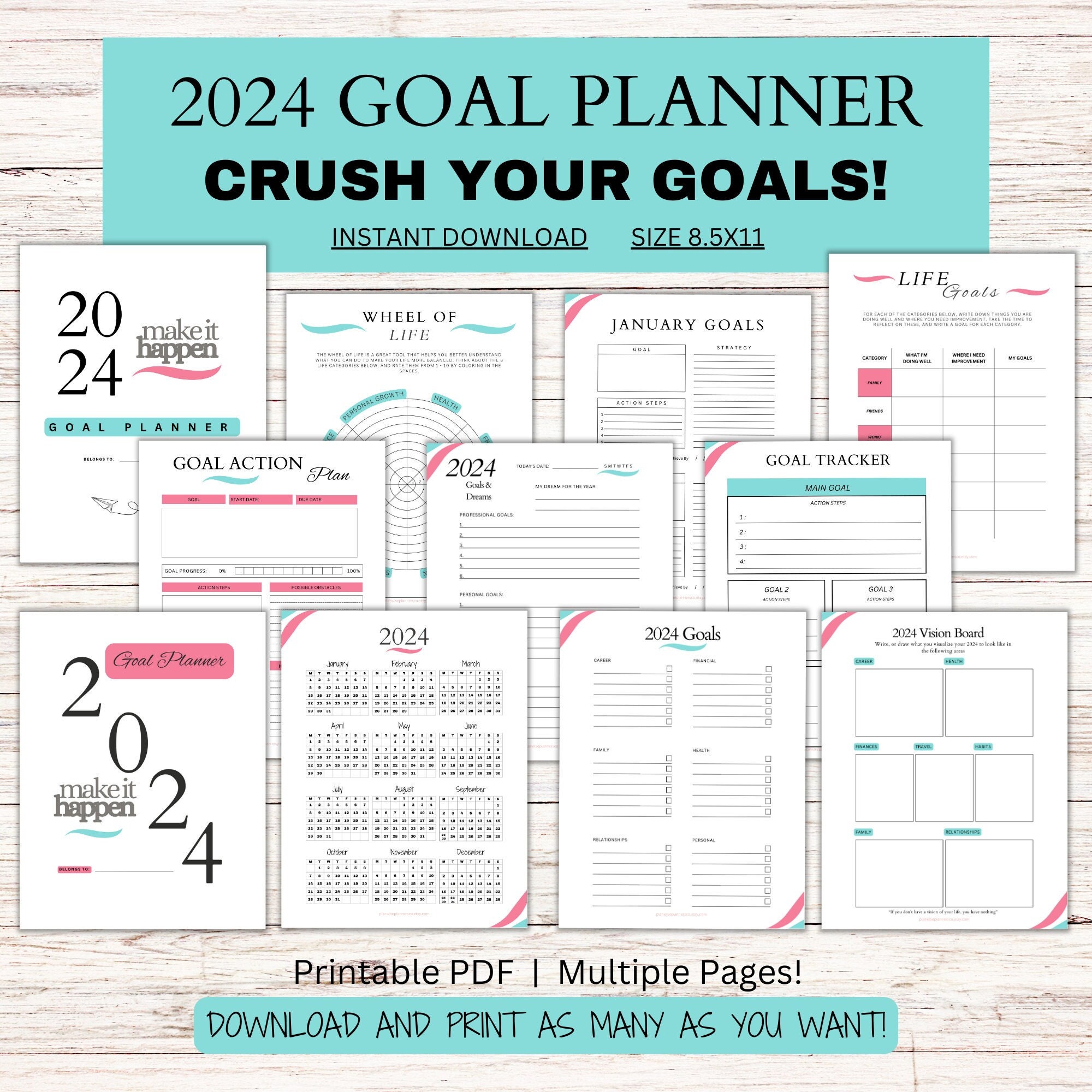 Personal 2024 Goal Planner, 2024 Goals Sheets, Monthly Goal Planner ...