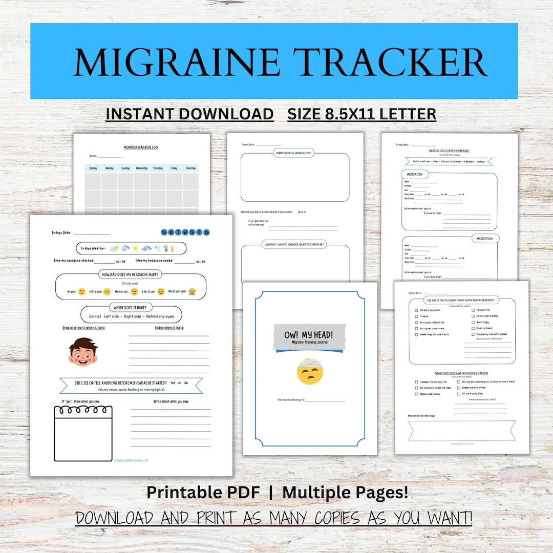 Migraine Symptom Tracking Journal, Printable Migraine Journal, Kids ...