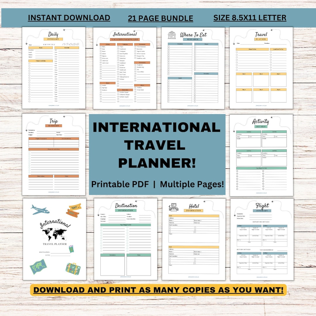 Travel Planner Itinerary Organizer, Printable Travel Planner, Vacation ...