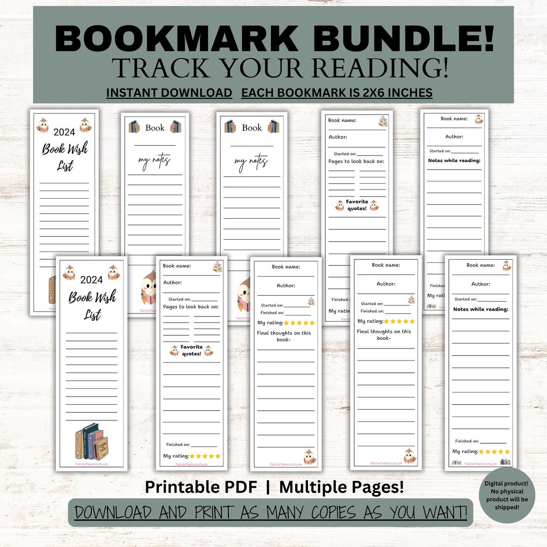 Printable Bookmark Set, Book Wish List, Bookmarks for Book Lovers ...