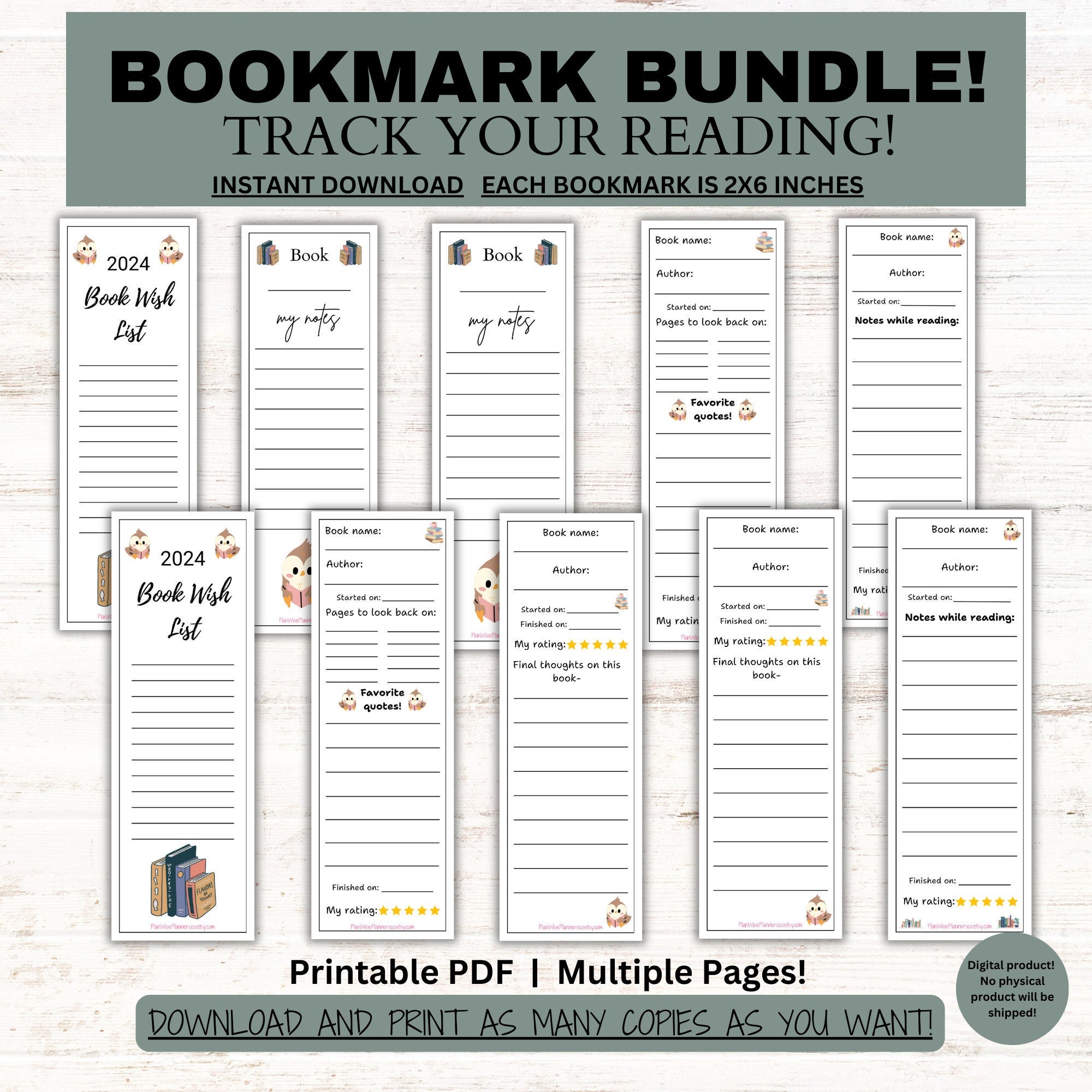 Printable Bookmark Set, Book Wish List, Bookmarks for Book Lovers ...