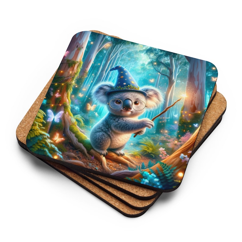 Magical Koala Coaster - Enchanted Forest Cork-back Coaster, Waterproof ...